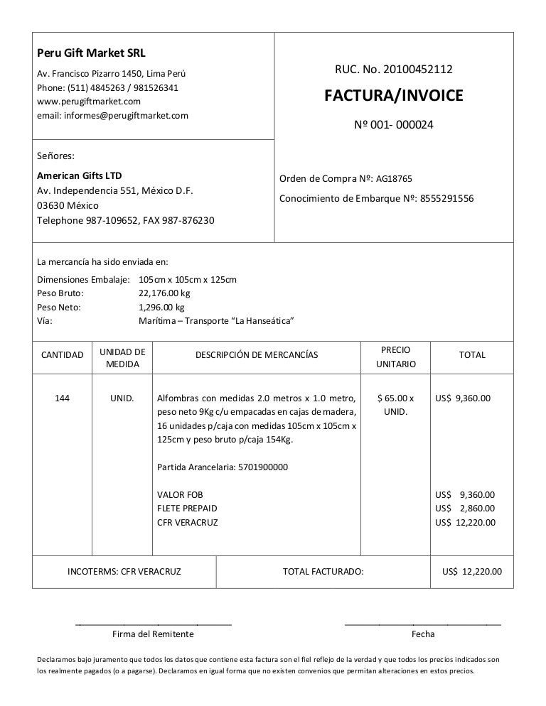 Modelo De Factura Comercial