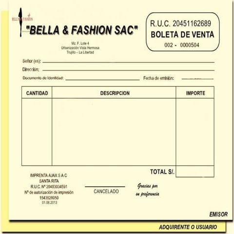 Factura y Boleta - Bella & Fashion SAC | PDF