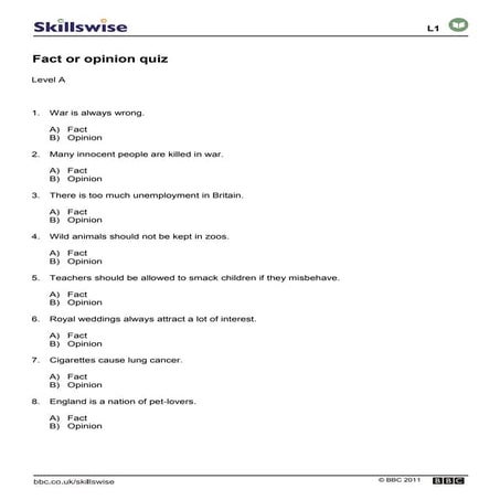 Fact vs opinion exercise sample | PDF