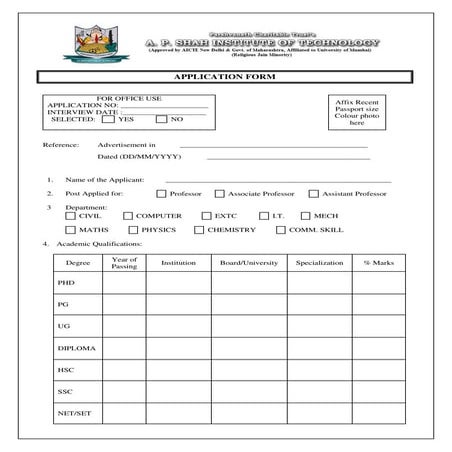 Faculty application form | PDF | Education