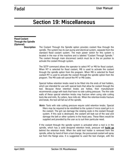 Fadal Operator's Manual | PDF