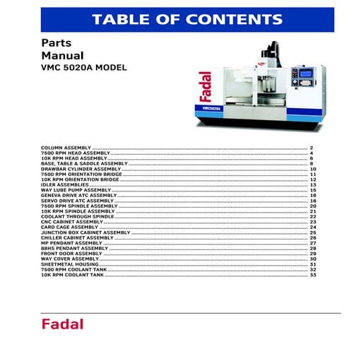 Fadal VMC 5020A MODEL Parts Manual | PDF
