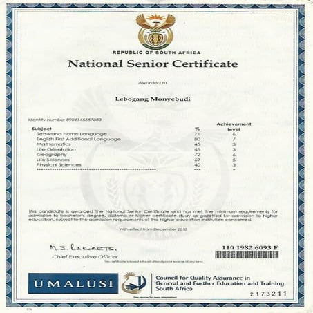 Matric Certificate (2) | PDF