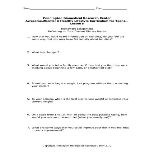 Fad diet homework assignment unit 8 | PDF