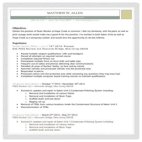 Nuke Worker resume | DOCX