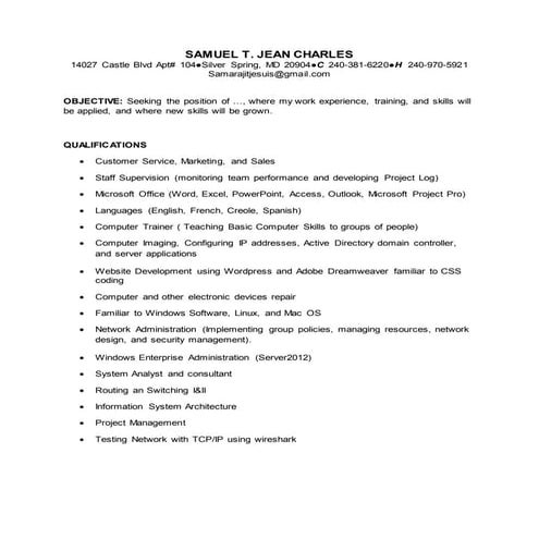 Samuel T Jean Charles Resume | DOCX