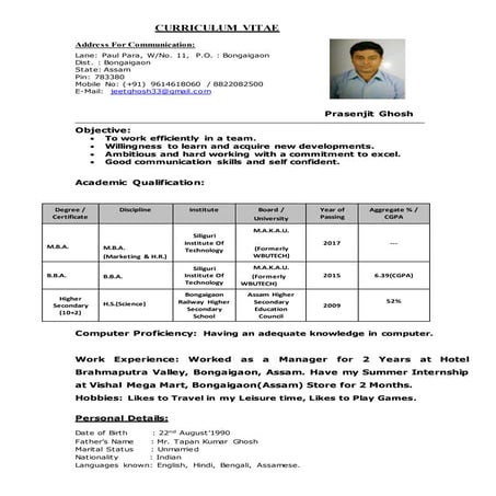 cv recent prasenjitghosh | DOCX