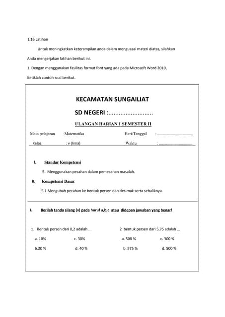 Latihan dan soal praktek Ms.Word