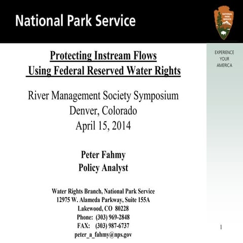Federal Reserved Water Rights for Instream Flow Protection - Peter ...