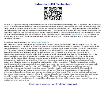Fahrenheit 451 Technology Essay | PDF