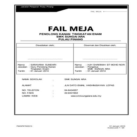 Fail meja gpk t6 | DOCX