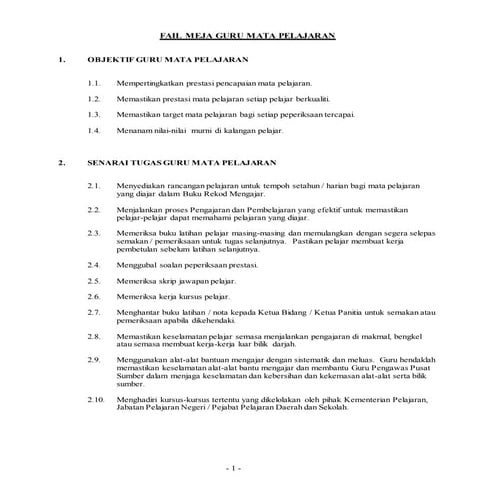 Fail meja guru mata pelajaran | PDF