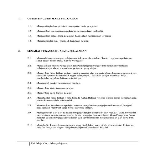 Fail meja guru mata pelajaran | DOC