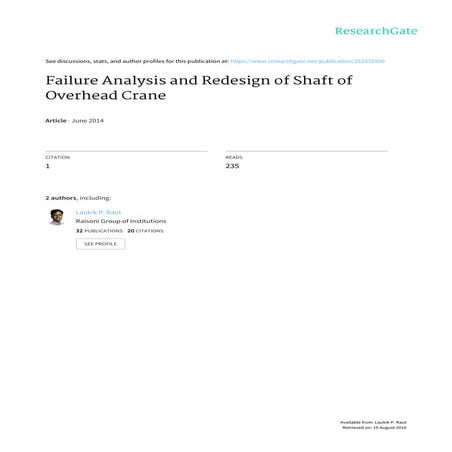 Failure analysis and redesign of shaft of overhead crane | PDF