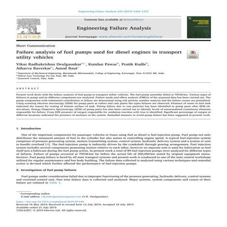 Failure analysis of fuel pumps used for diesel engines in transport ...