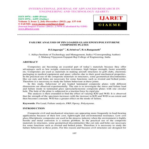 Failure analysis of pin loaded glass epoxy polystyrene composite plates ...