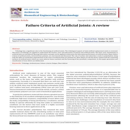 Failure criteria of artificial joints | PDF