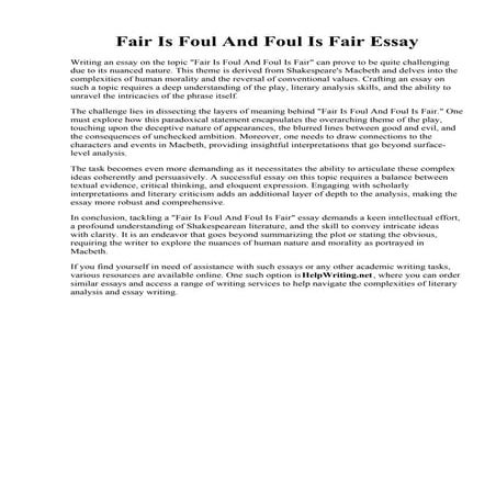 Fair Is Foul And Foul Is Fair Essay | PDF
