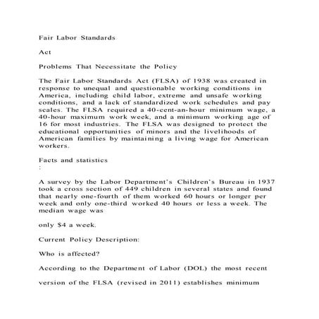 The Fair Labor Standards Act of 1938 | DOCX