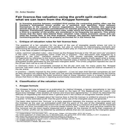 Fair licence-fee valuation using the profit split method | PDF