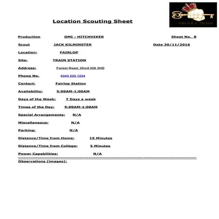 Location Scout Form: Fairlop | PDF
