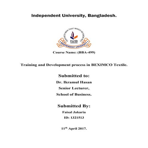 Training and Development process in BEXIMCO Textile | PDF