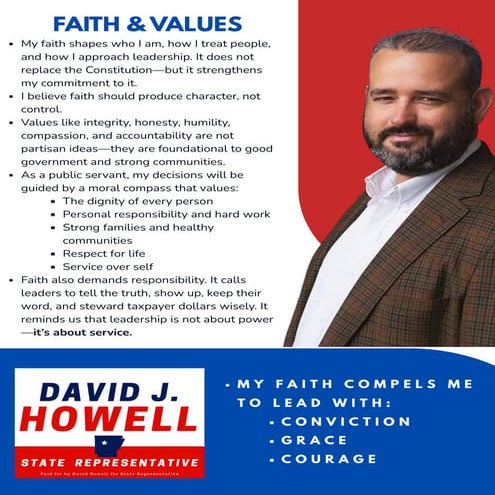 David Howell for State Representative's position on his Faith and ...