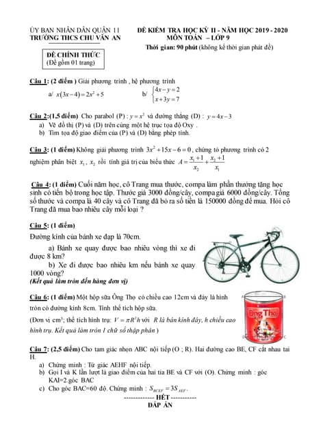 Đề Thi HK2 Toán 9 - TH THCS THPT Thanh Bình | PDF