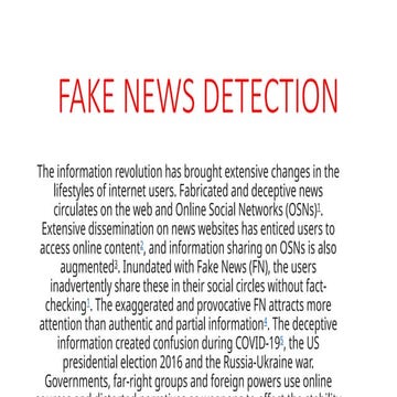 FAKE NEWS DETECTION is a step by step process sep and procedure | PPTX