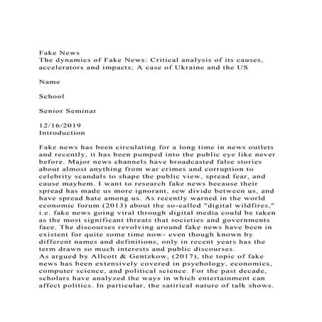 Fake NewsThe dynamics of Fake News Critical analysis of its c.docx