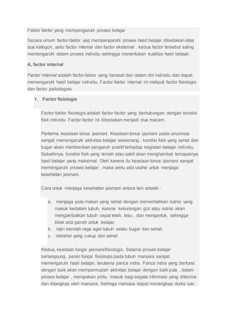 Faktor faktor yang mempengaruhi belajar | PPTX