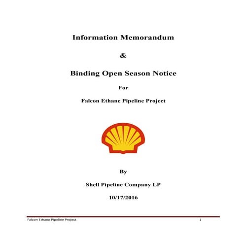 Shell's Falcon Ethane Pipeline Open Season Information Memorandum | PDF
