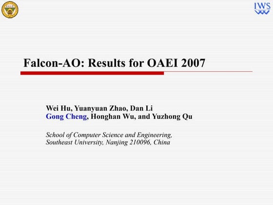 Falcon-AO: Aligning Ontologies with Falcon | PPT