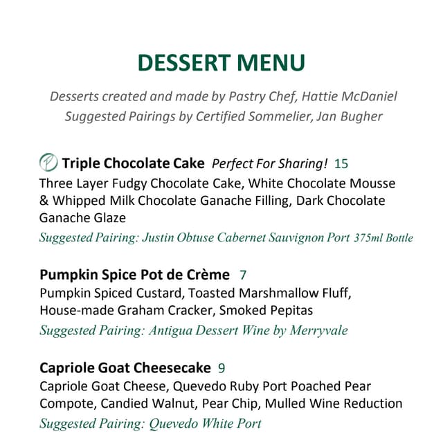 Petersons Winter Dessert Menu 2016 | PDF