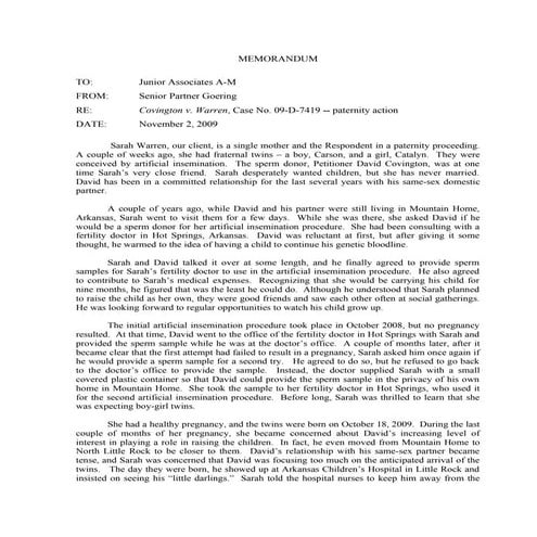 Fall 2006 open memo assignment ai sperm donor paternity rights a m ...