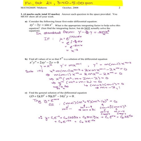 Fall 2008 midterm solutions | PDF