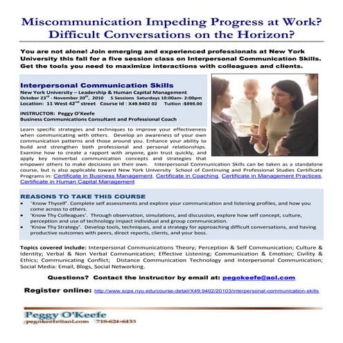 Fall 2010 Flyer NYU Interpersonal Comm. Class | PDF