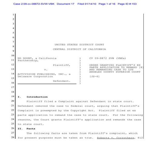 Fall 2010 open memo assignment no doubt v. activision right of ...