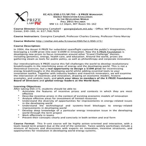MIT Xprize Lab Fall 2011 Syllabus | PDF