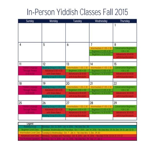 Fall 2015 in person yiddish class calendar | PDF