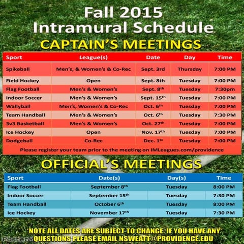 Fall 2015 intramural schedule flyer | PPTX