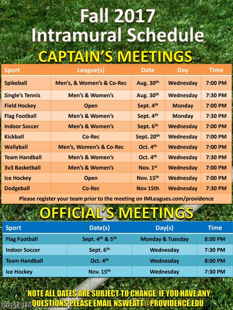 Fall 2015 intramural schedule flyer | PDF
