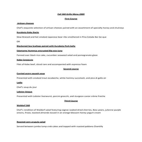 Fall 360 Grille Menu 2009 | DOCX