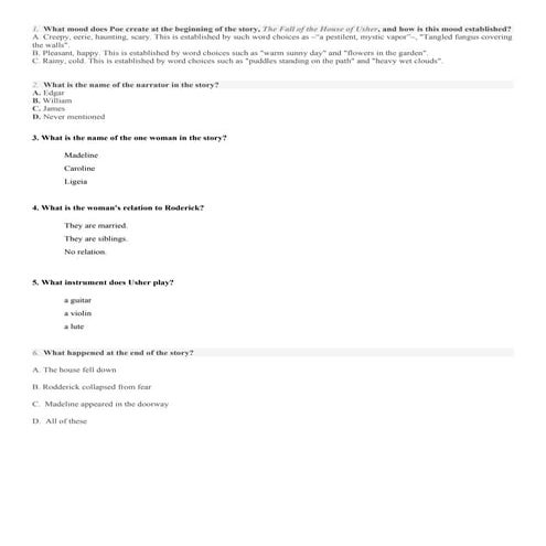 Fall of house of usher quiz | PDF