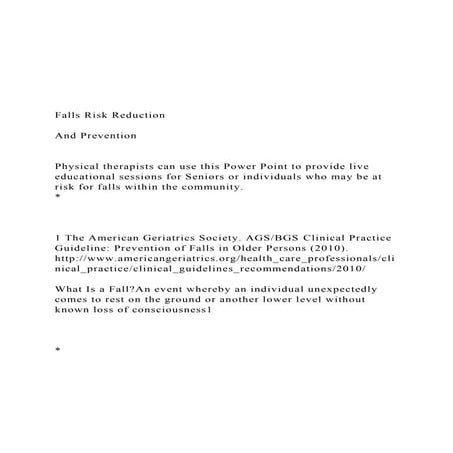Falls Risk Reduction And PreventionPhysical th.docx