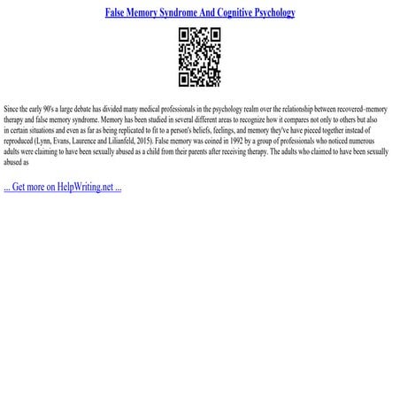 False Memory Syndrome And Cognitive Psychology | PPT