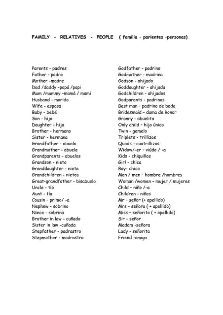 Vocabulario de la familia en inglés y español - Miembros o Parientes ...