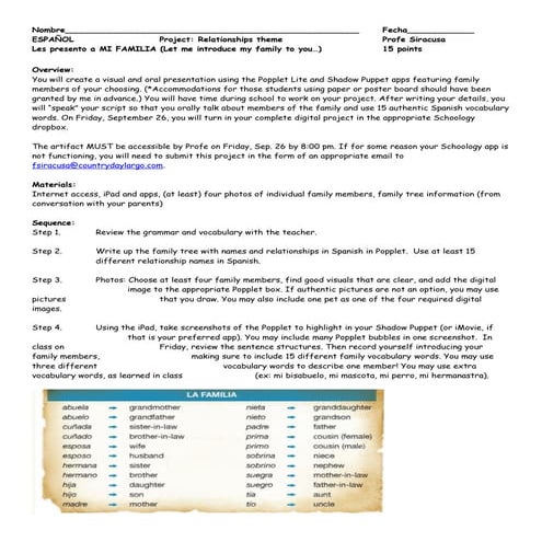 La Familia - Project Instructions_092514 | DOC | Education