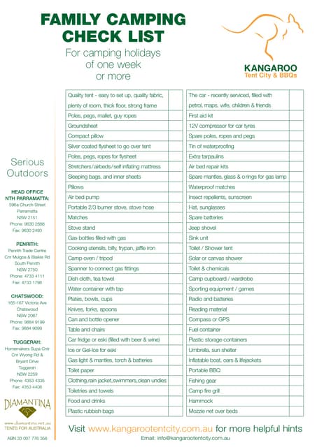 Ultimate Camping Checklist Pdf