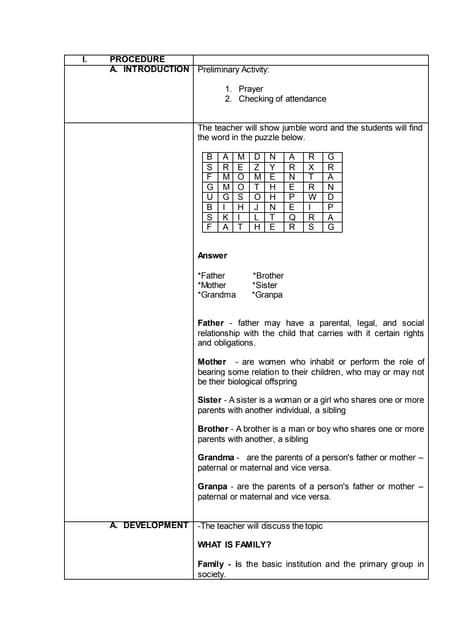 Family lesson 1 lesson plan | PDF